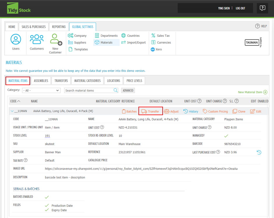 Transfer materials between locations